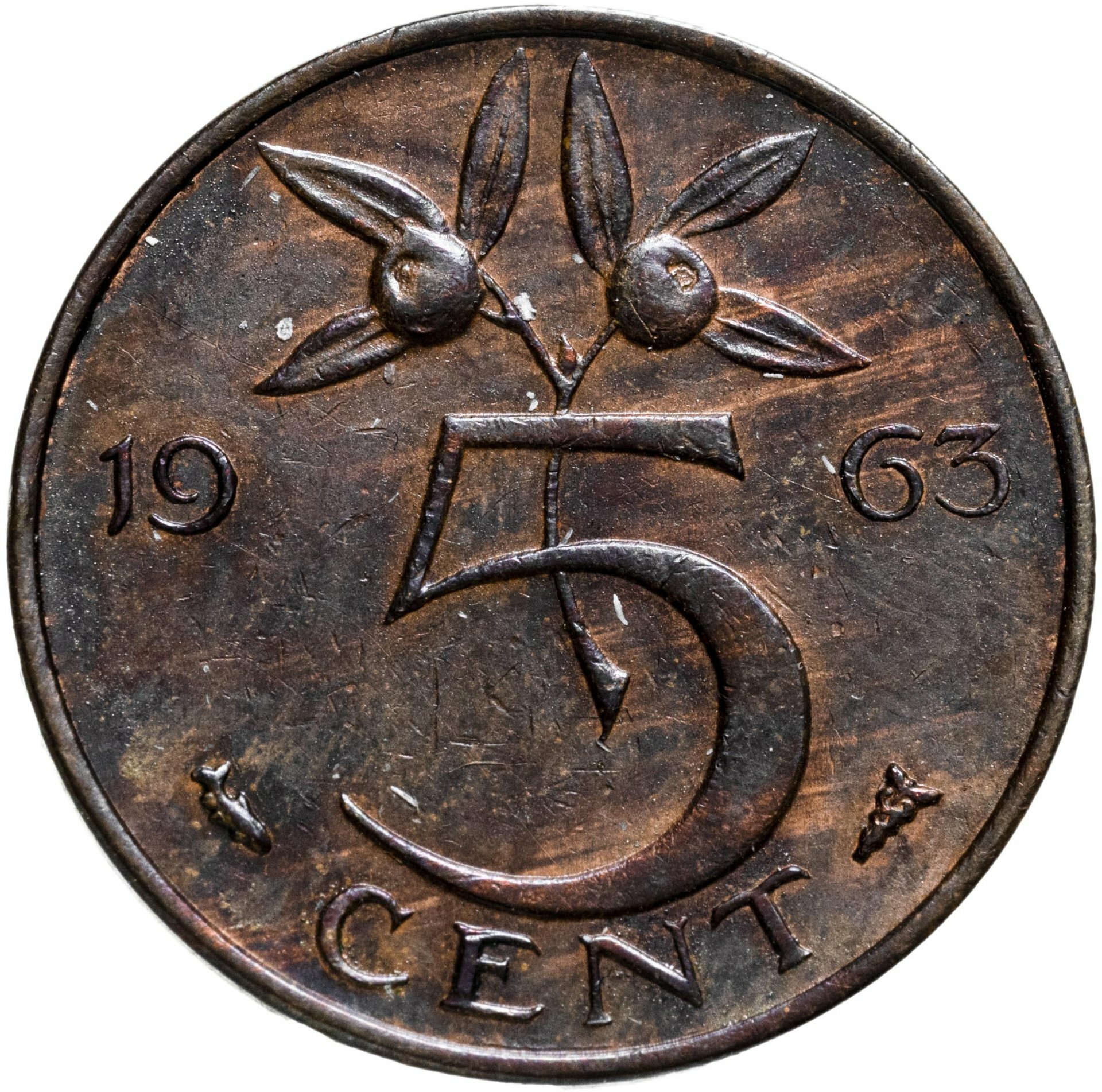 Нидерланды 5 центов cents 1963, Бронза, в сохранности XF