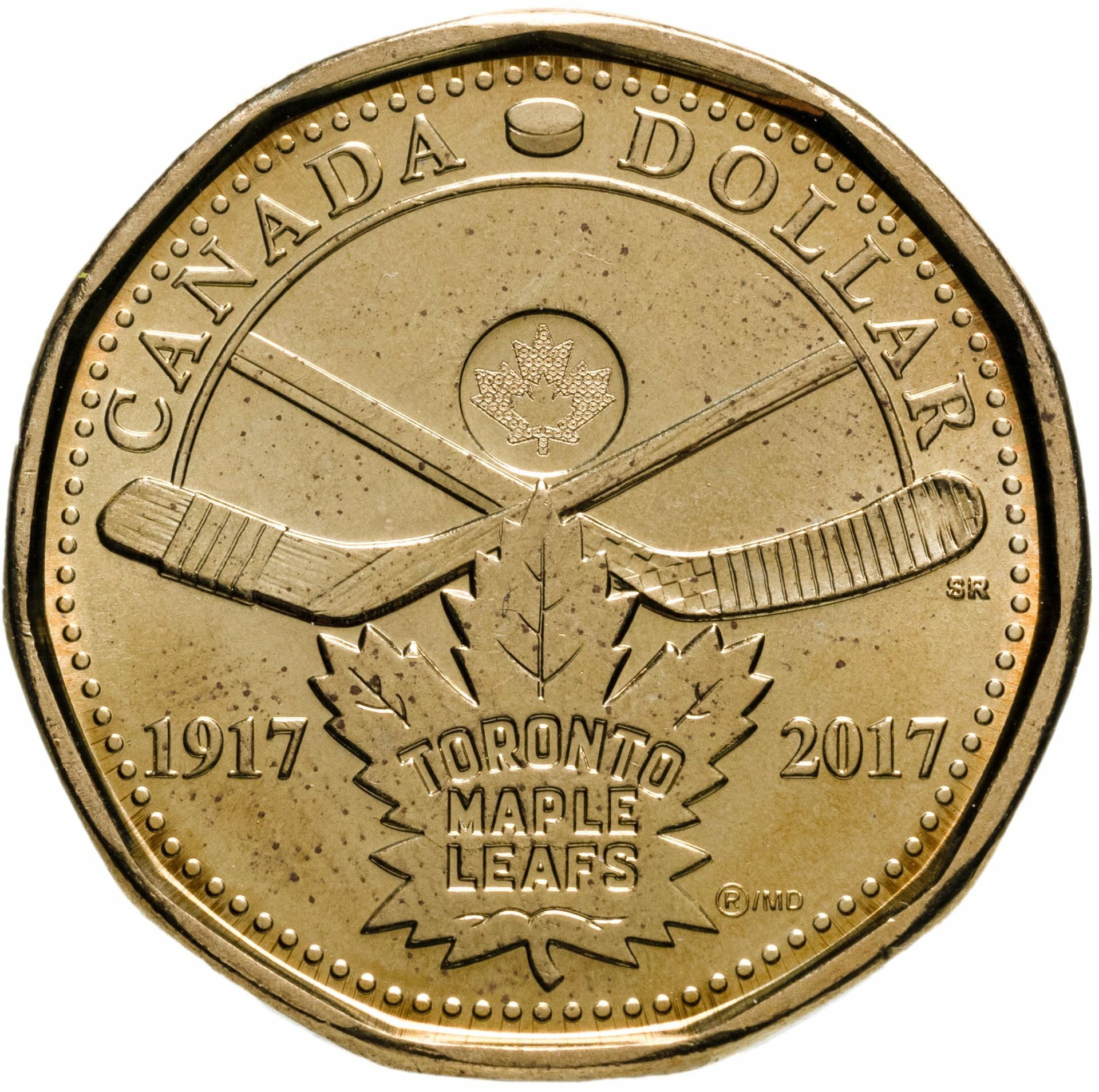 Канада 1 доллар 2017 "100 лет клубу Торонто Мейпл Ливз", Сталь, в сохранности UNC