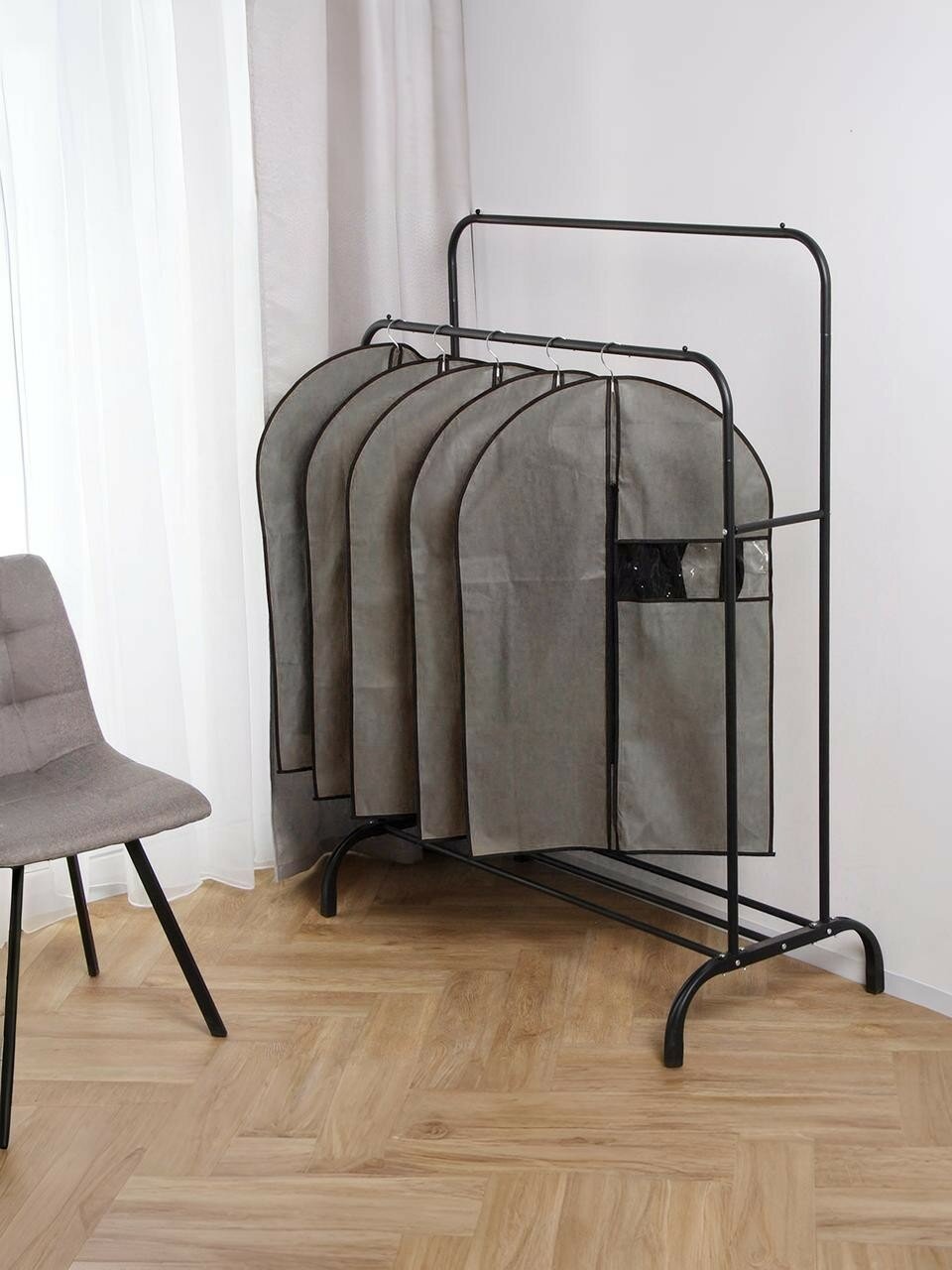 Набор чехлов для одежды 60х90 см, 5 штук, серый полиэстер, защитные кофры для хранения вещей в шкафу и переезда A290014