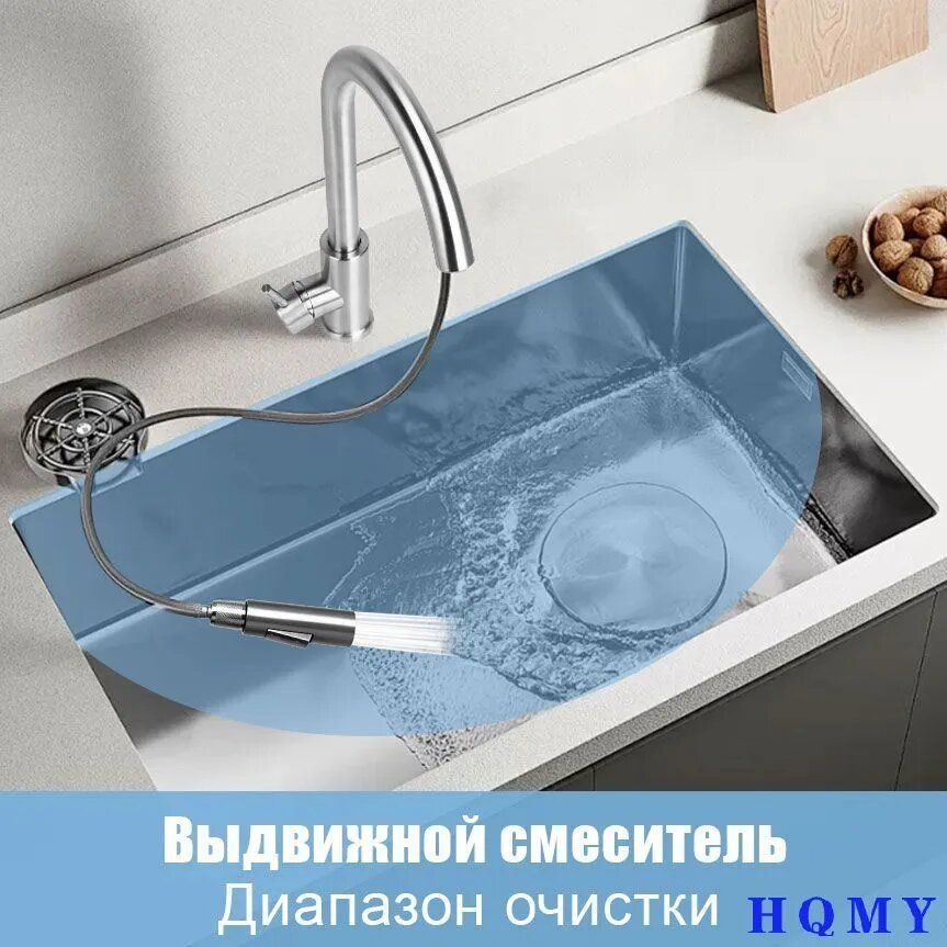 Смеситель для кухни GROHE из нержавеющей стали с выдвижным гибким изливом, серый металлик, белый — фото 1