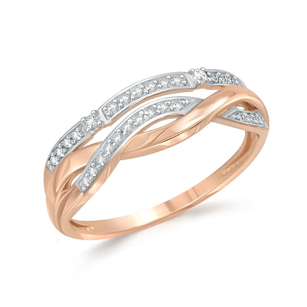 Кольцо дорожка, красное золото, 585 проба, родирование, фианит