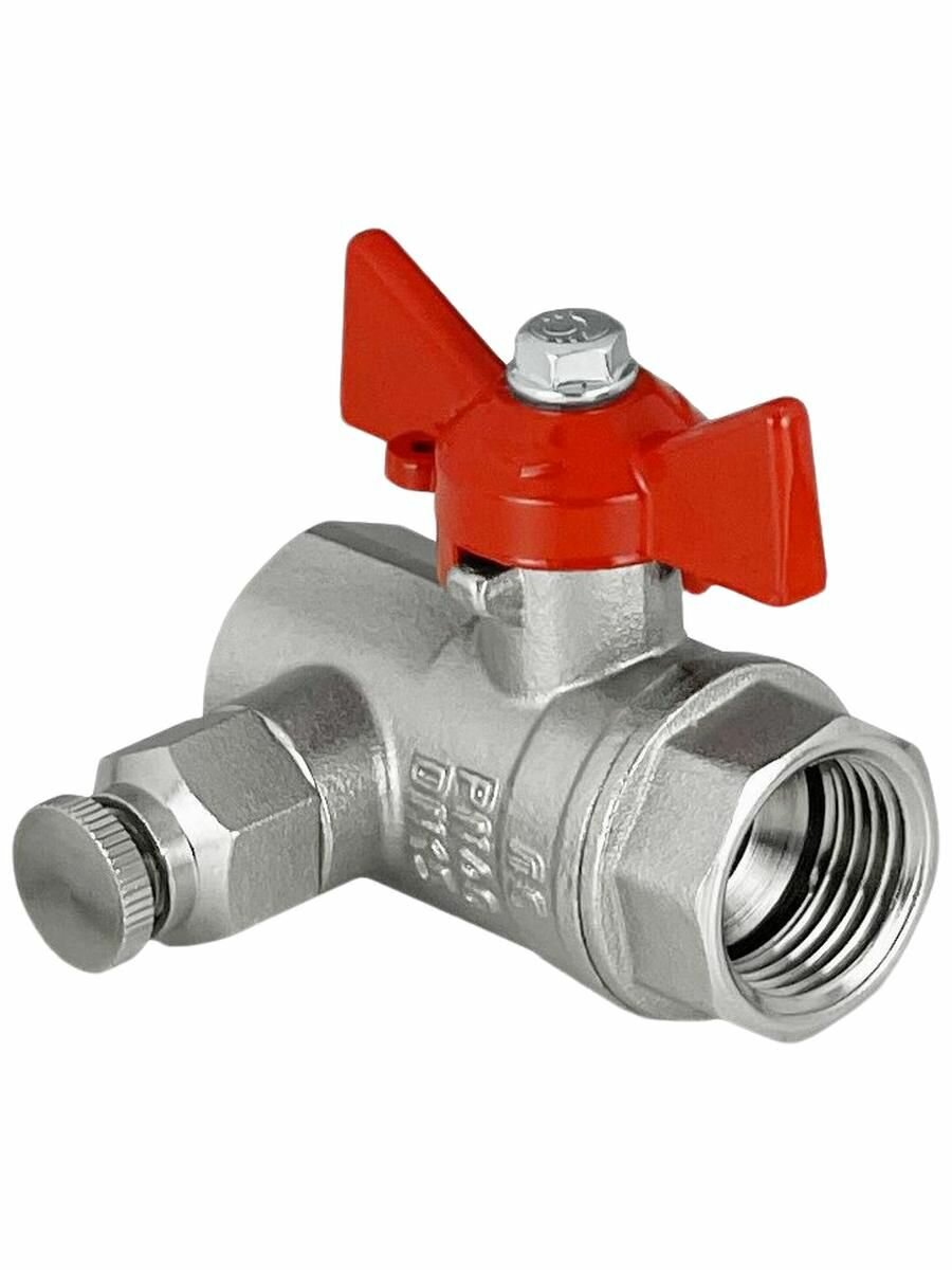 Кран шаров. N/P59для воды 1/2"ВН/ВН с дренажем и воздух-ом, баб, никел. VF.244. NB1.012. N/P59