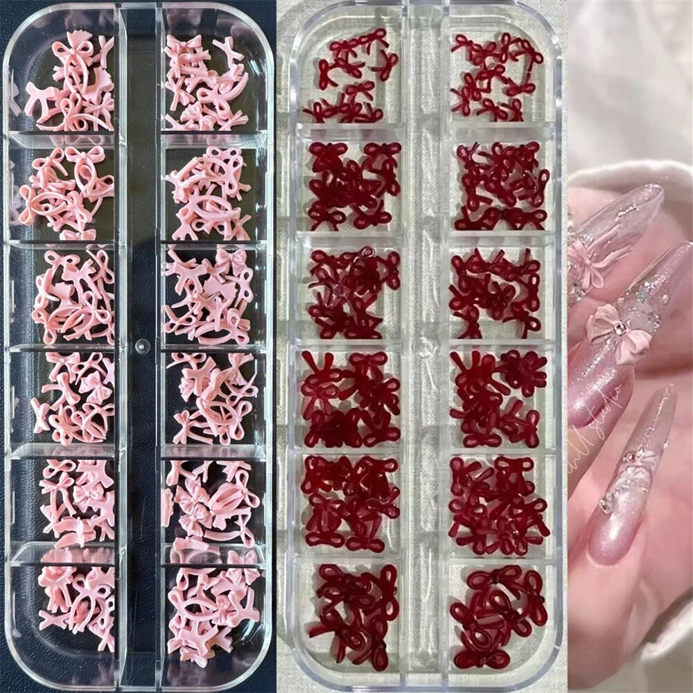 Набор из 2 коробок: мини-шармы для ногтей в виде бантиков, 3D-стразы для ногтей в форме красных и розовых бантиков, милые украшения в стиле Y2K для дизайна маникюра, декор для ногтей