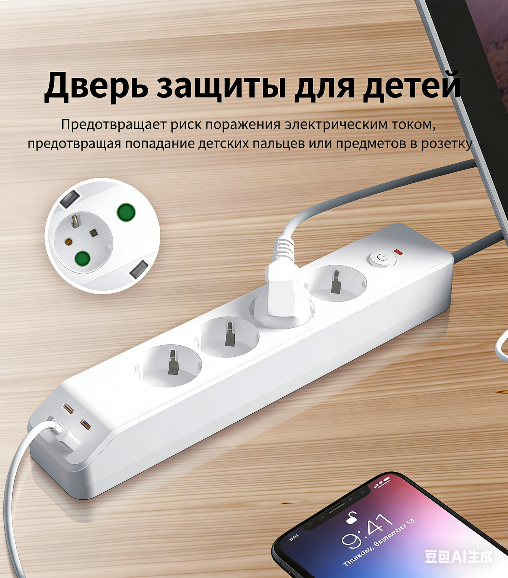 Сетевой удлинитель с 4 евроразъемами и 4 USB-портами (2A + 2C)