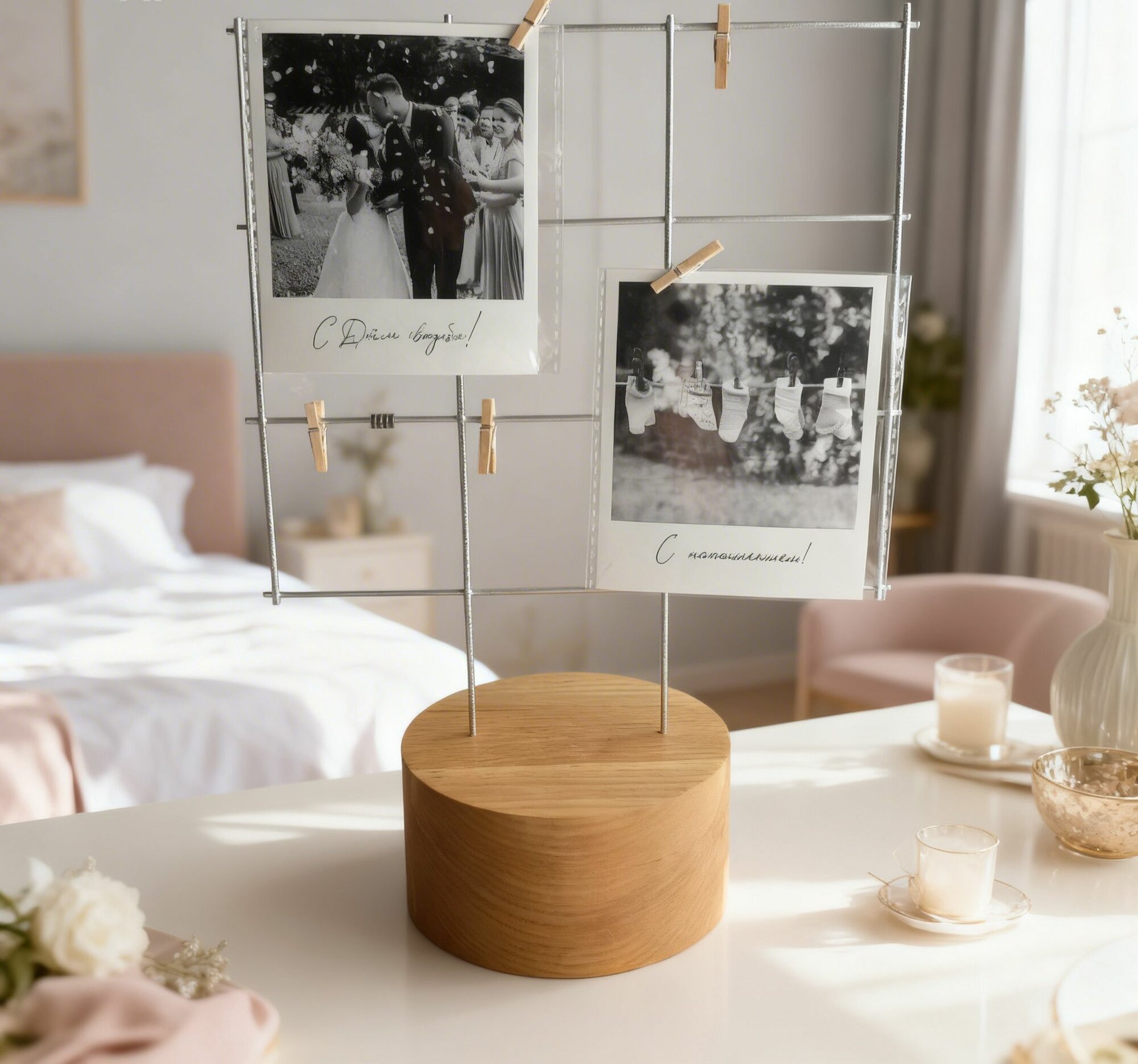 Мудборд 9 ячеек 6*6 см Металл+Дерево. Держатель для фото настольный. Ручная работа.