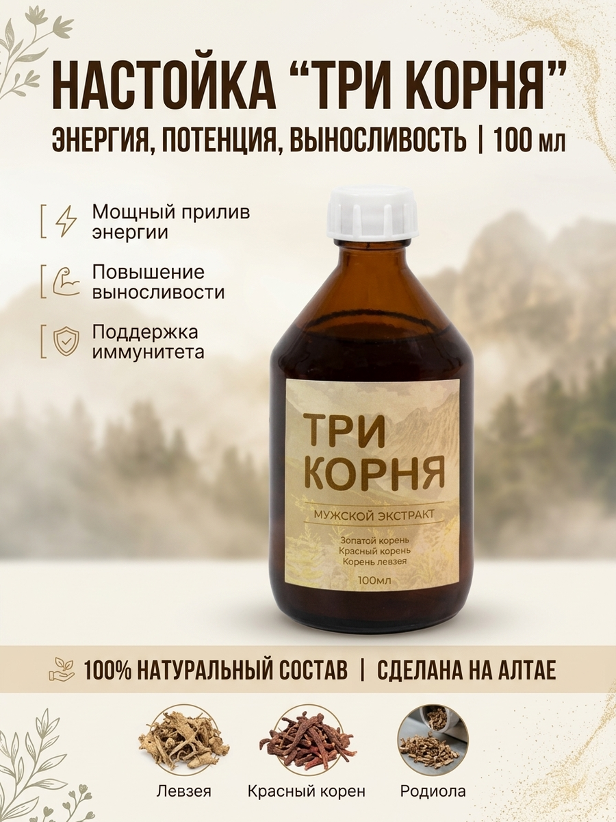 Настойка для мужчин Три корня (Золотой корень, Левзея, Красный корень)