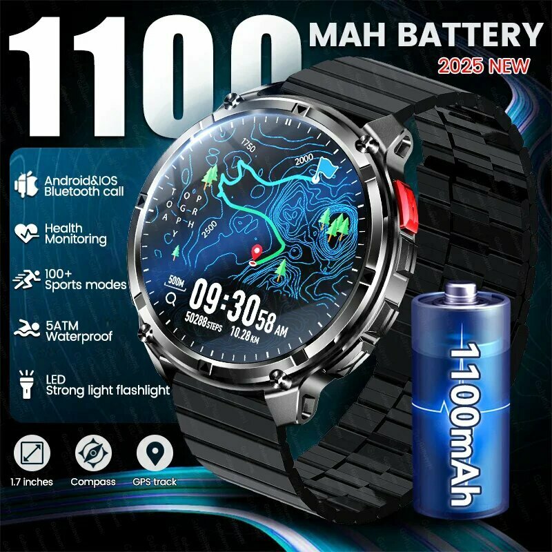 Мужские умные часы Military, 1.7", Blue camouflage, 5ATM