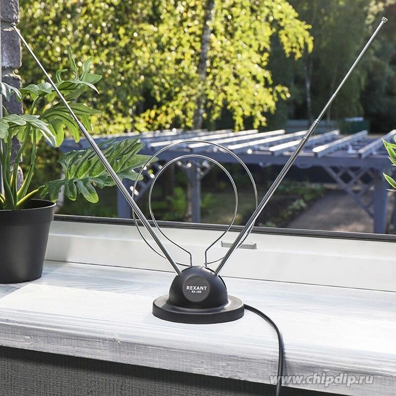 RX-100 антенна комнатная телескопическая на подставке с кольцом VHF, UHF, 47-860 MHz REXANT