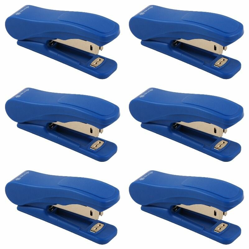 Attomex Степлер №10, 18 листов, корпус пластиковый, антистеплер, цвет синий, 6шт