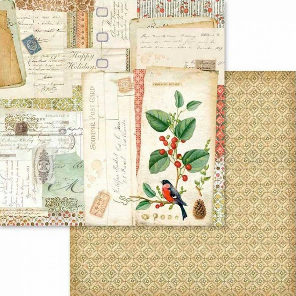 #SBB574 Бумага двухсторонняя для скрапбукинга "Зимняя ботаника, открытки" 30.5 х 31.5 см Stamperia 1 лист