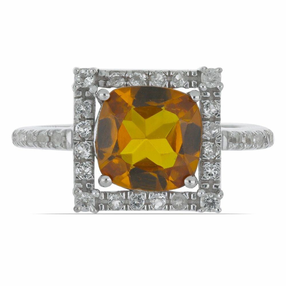 Кольцо тонкое, серебро, 925 проба, родирование, султанит синтетический, топаз