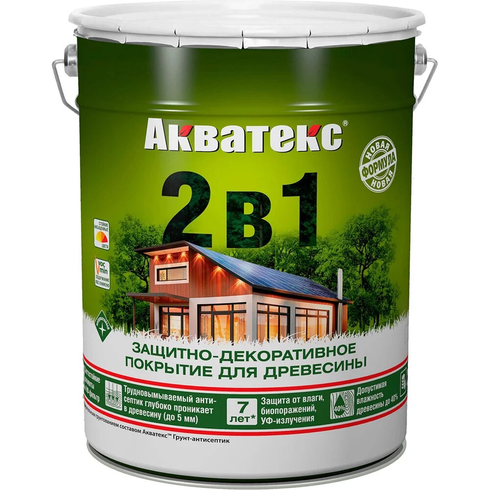 Защитно-декоративное покрытие для дерева акватекс АКВ 2 в 1 полуматовое, орех, 20 л 257238