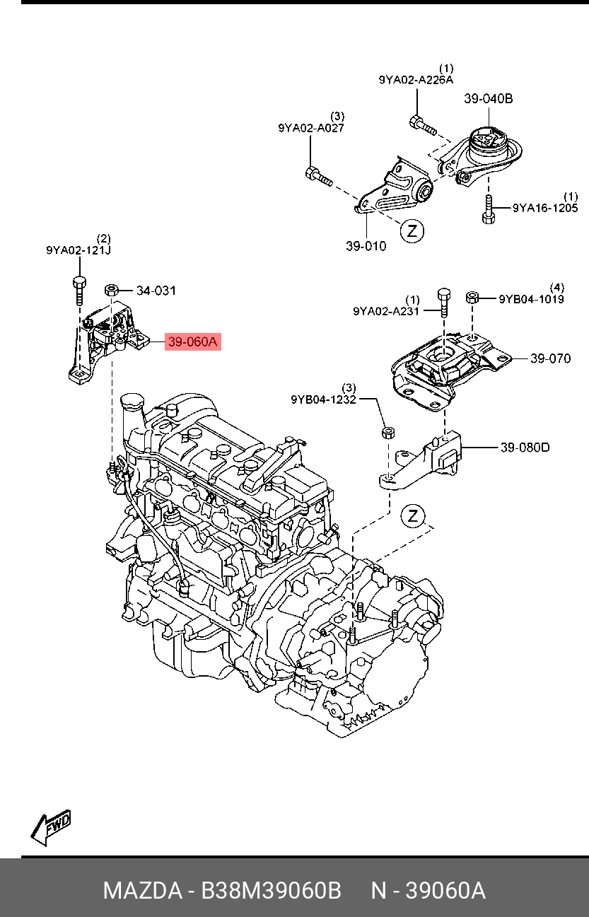 Подушка двигателя прав Mazda B38M-39-060B