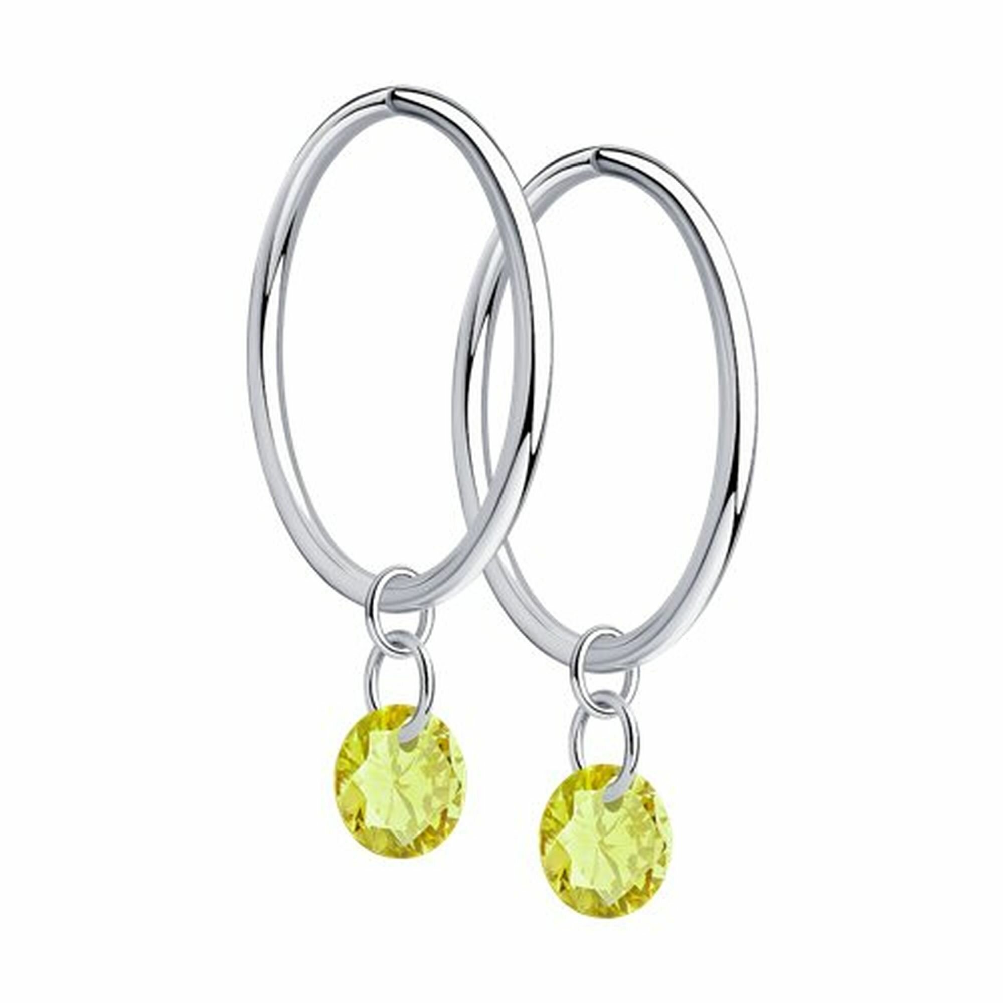 Серьги конго, трансформеры, серебро, 925 проба, родирование, фианит