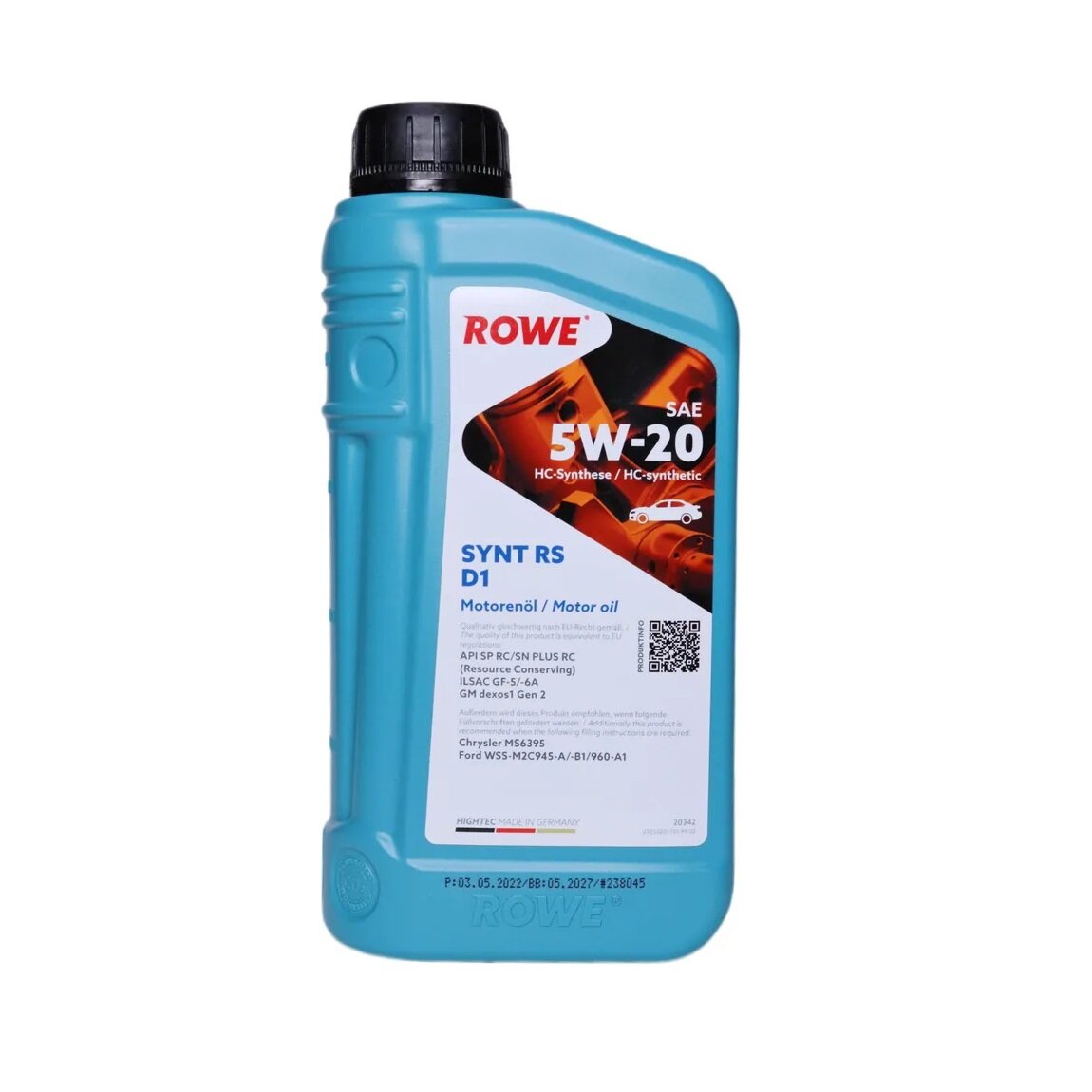 Моторное масло синтетическое ROWE HIGHTEC SYNT RS D1 SAE 5W-20, 1 литр канистра