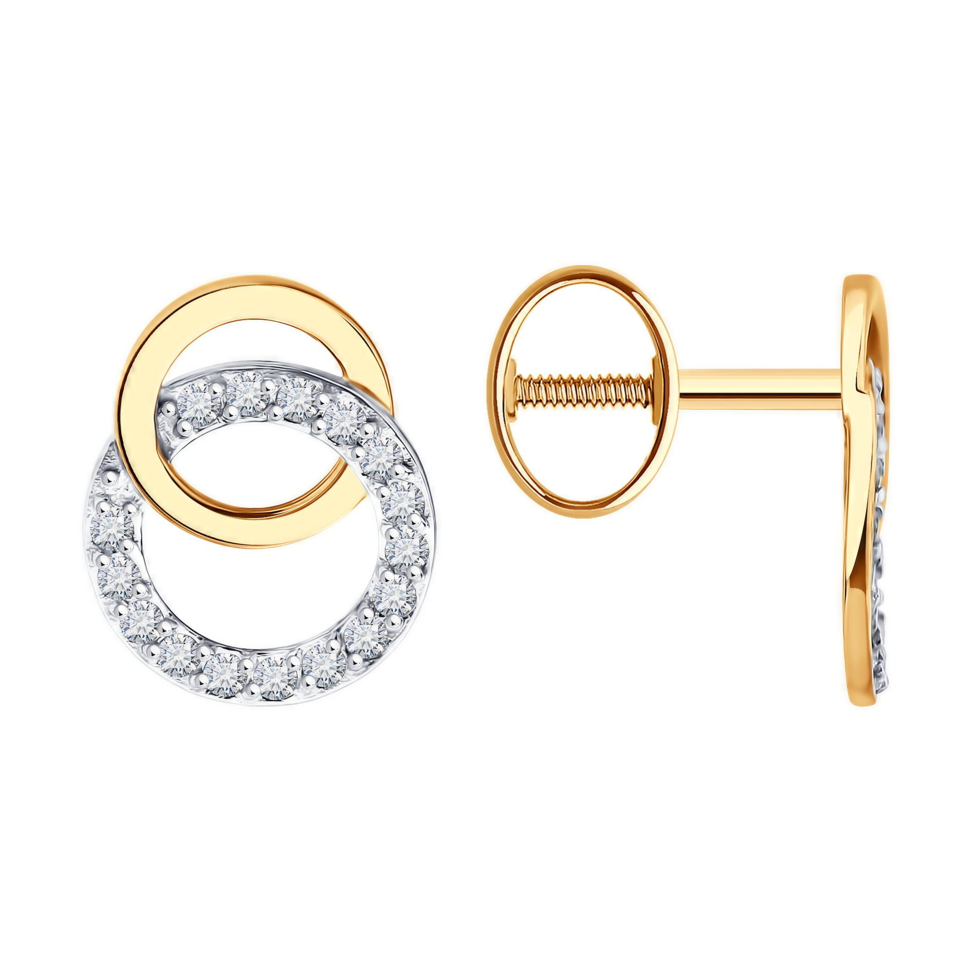 Серьги пусеты, красное золото, 585 проба, фианит