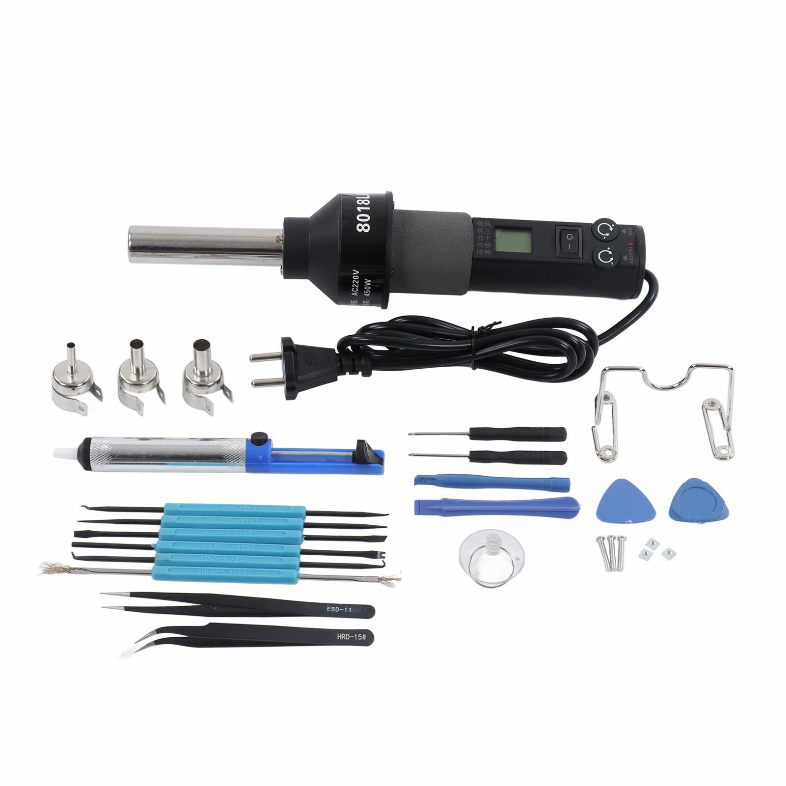 Портативный пистолет горячего воздуха с ЖК-дисплеем, регулируемая температура, для пайки, EU 220V