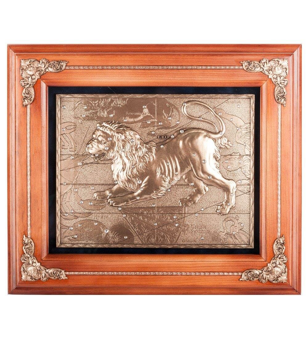 Ключница Знак зодиака Лев 33х29 A2026553 разностор, Медь, дерево, кристалы сваровски, бархат