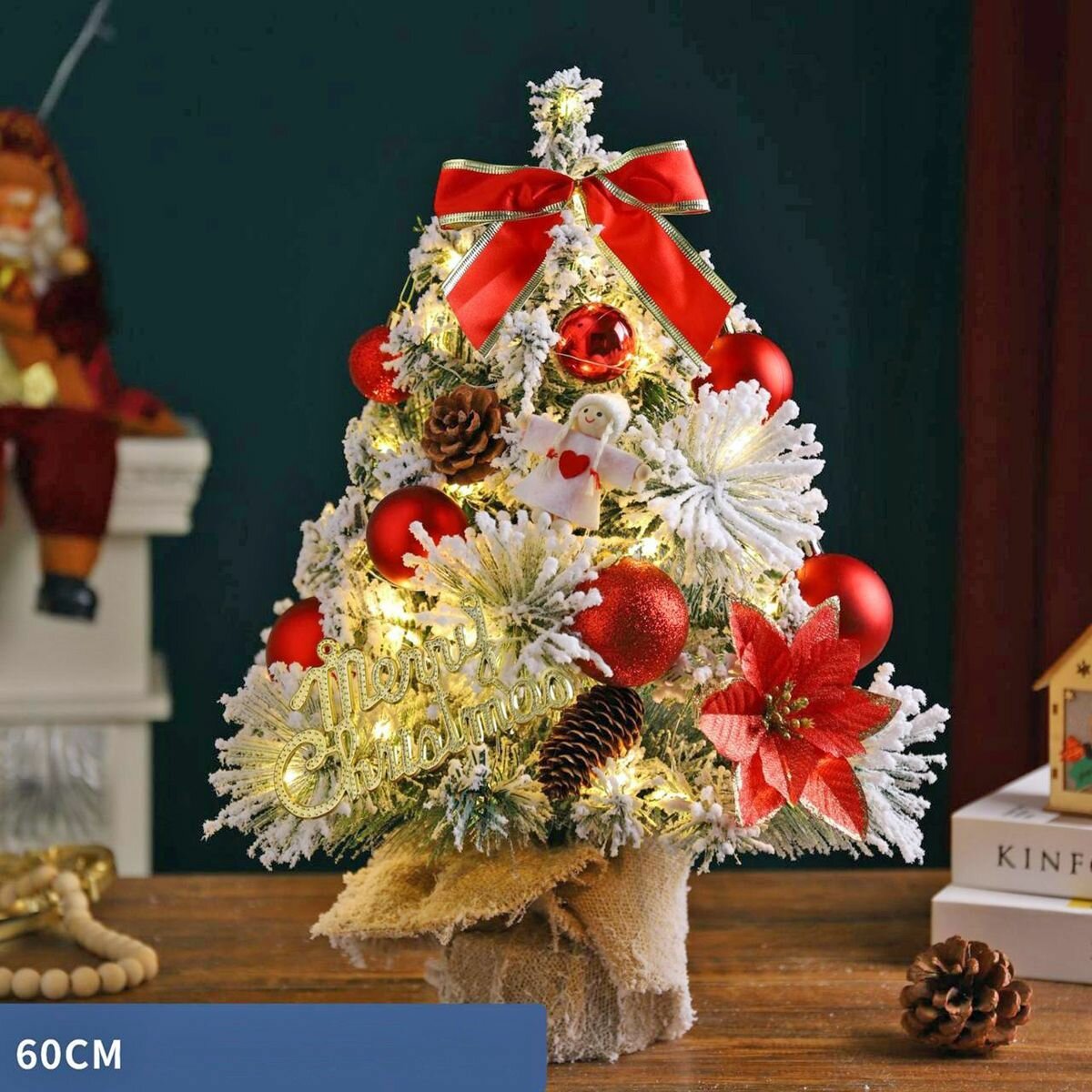 Елка новогодняя искусственная 60 см с игрушками (красный бант, шары)