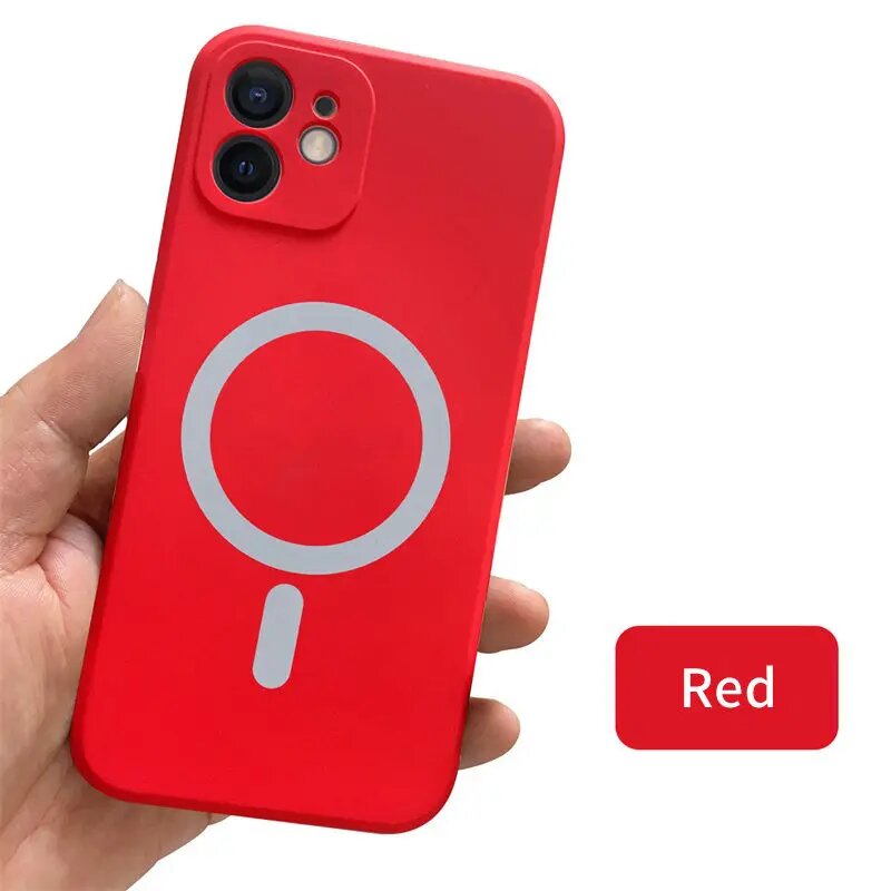 Красный чехол для iPhone 13 Pro из жидкого силикона, Magsafe