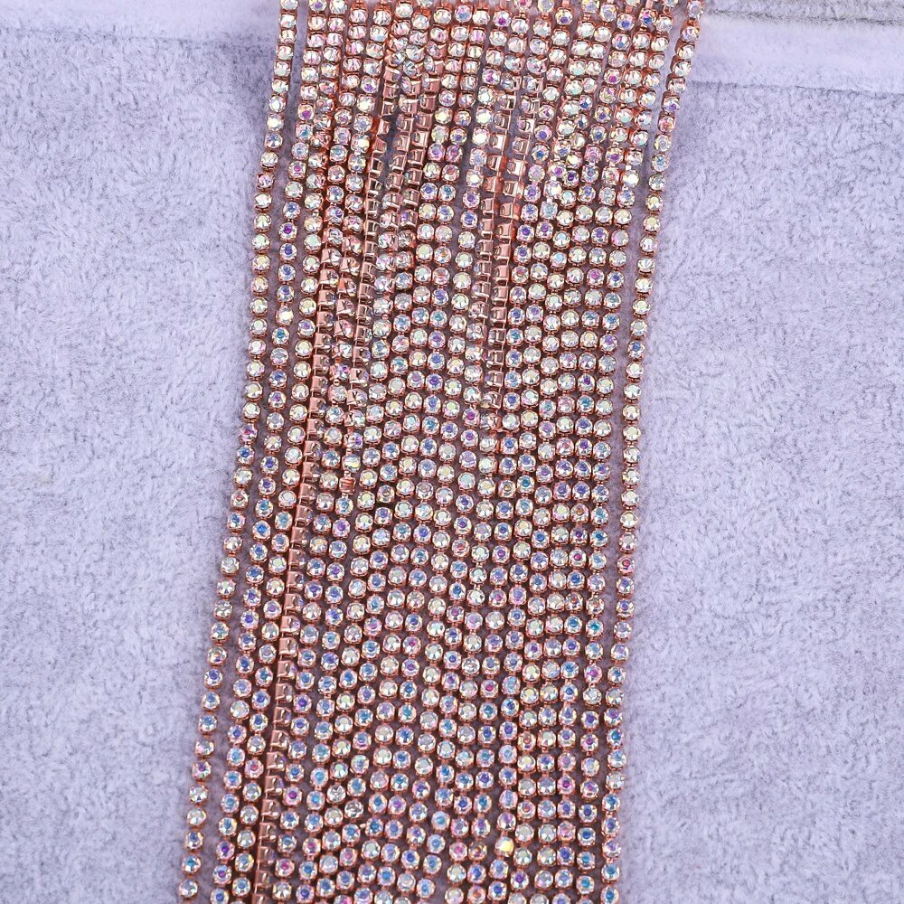 Стразы цепочки Rose Gold Crystal AB, 1yard pack, SS4.5(1.5mm)