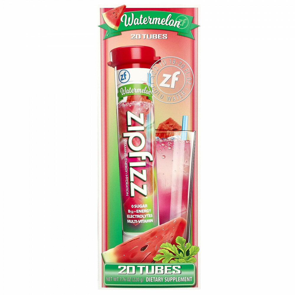 Zipfizz, смесь для энергетического напитка, со вкусом арбуза, 20 тюбиков по 11 г (0,39 унции)