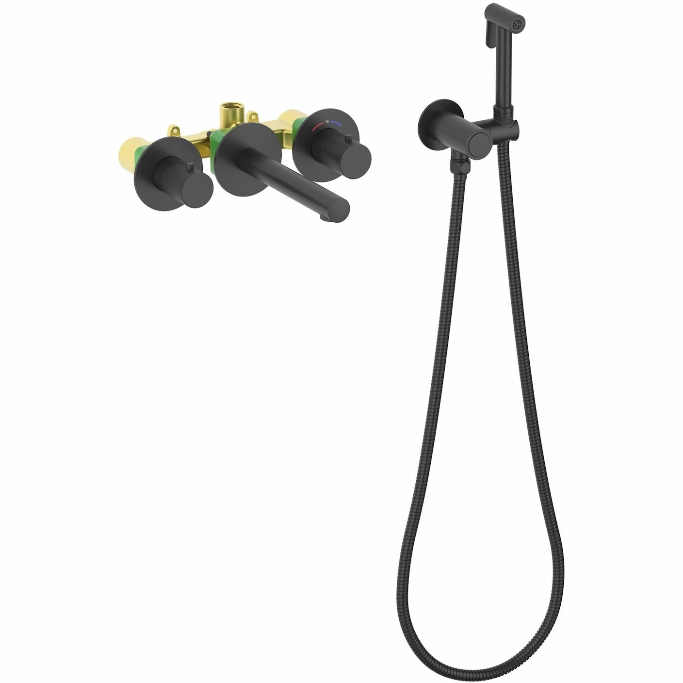 Встраиваемый термостатический смеситель для раковины с гигиеническим душем Timo (Тимо) Saona, черный, 2383/03SM