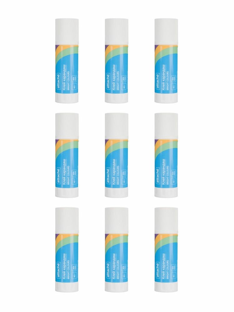Attache Клей-карандаш Bright colours 40 г, 9 шт