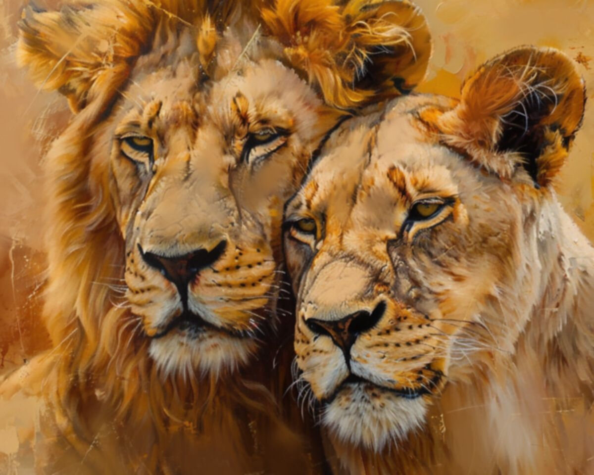 Картина по номерам львы 40х50