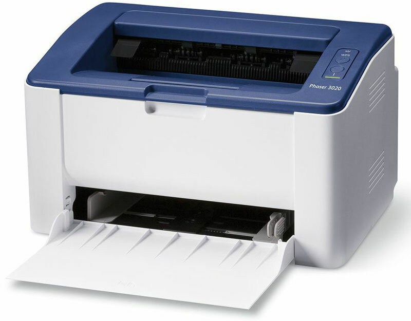 Xerox Принтер лазерный Phaser 3020BI Wi-Fi, USB кабель, Перезаправляемый картридж, Гарантия 12 месяцев, белый, синий