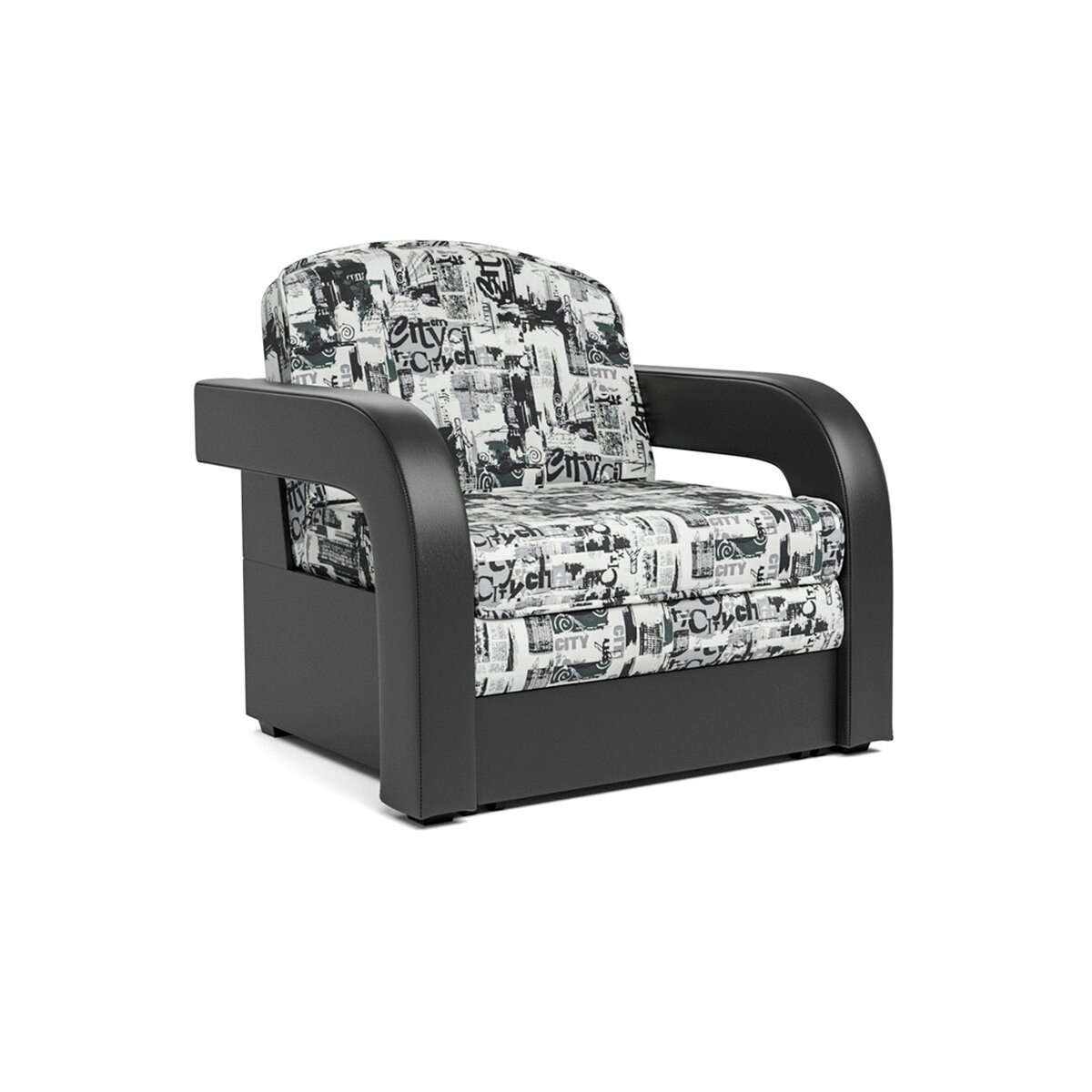 Кресло-кровать Сток Диванов Чарли, черный с принтом велюр, механизм выкатной