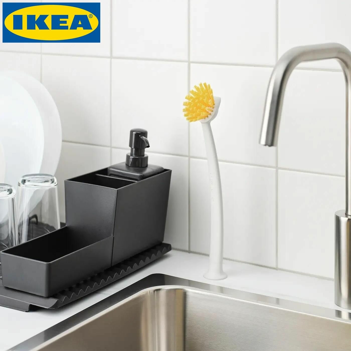 IKEA икеа RINNIG Линниг Губка для мытья посуды, однотонная жёлтая/серо-белая