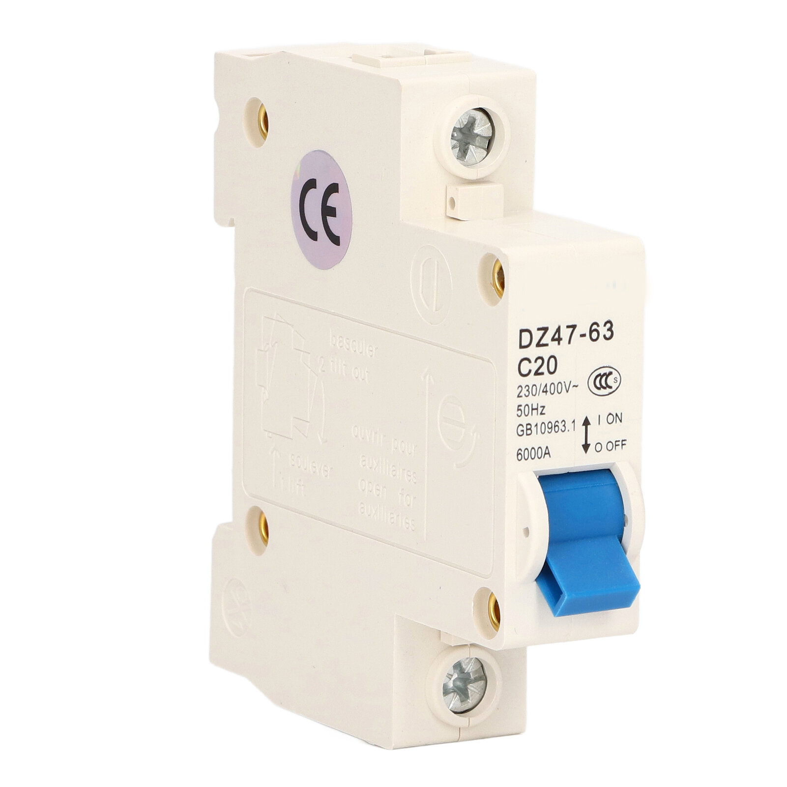 Миниатюрный автоматический выключатель 1P MCB для монтажа на DIN-рейку, отключающая способность 6000 А, 230 В, 400 В, 20 А, для дома.