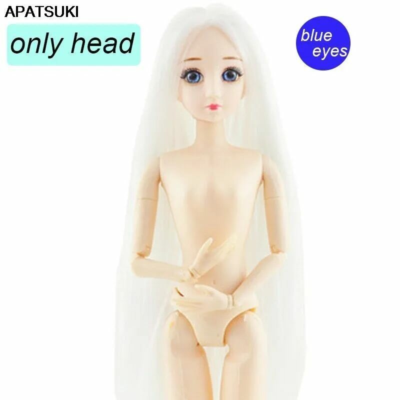 Белые длинные прямые волосы голубые глаза голова для куклы 1/6