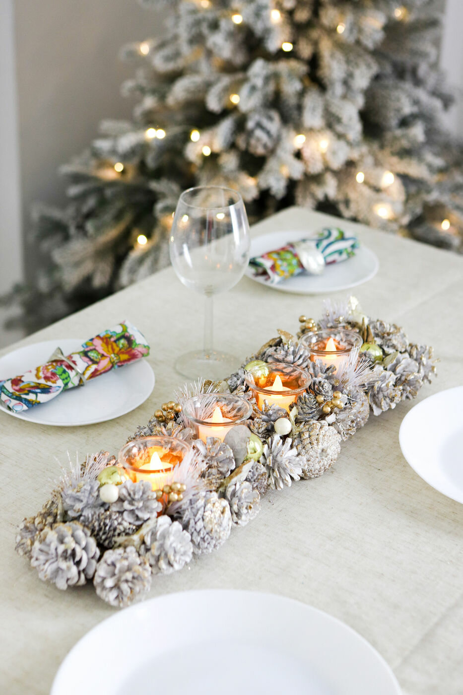 Подсвечник из шишек праздничная нежность на 4 чайные свечи, 54 см, Edelman 1180528