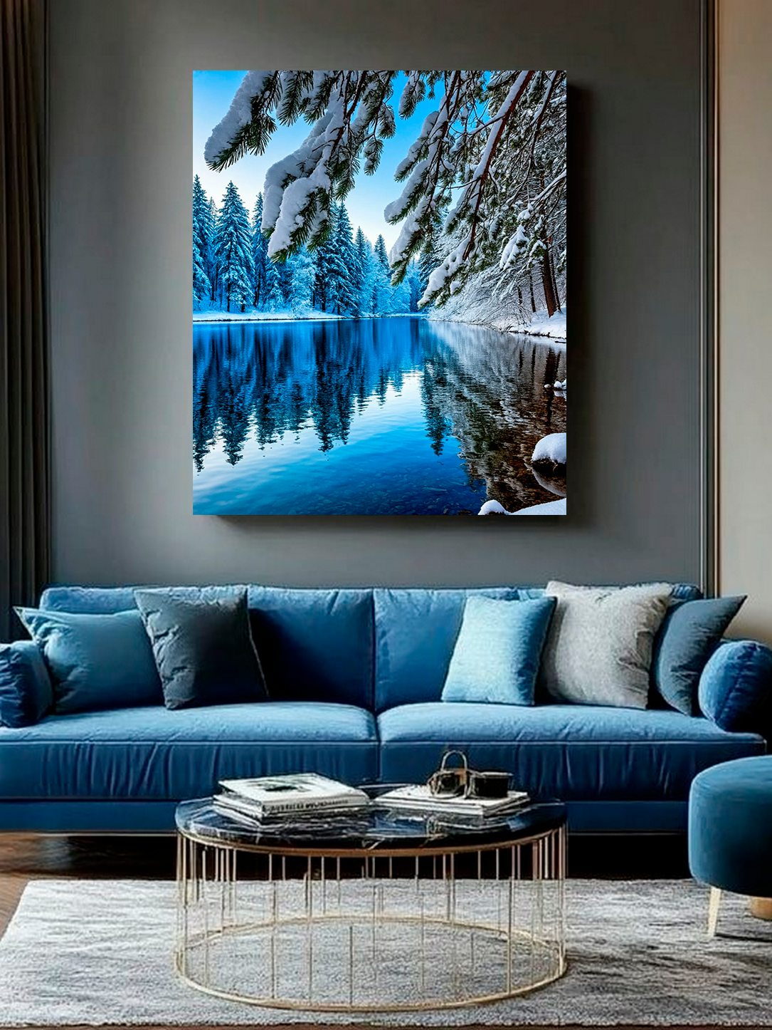 Картина на стену для интерьера "Зимнее озеро" 40х50 см, холст на подрамнике, InterHobby