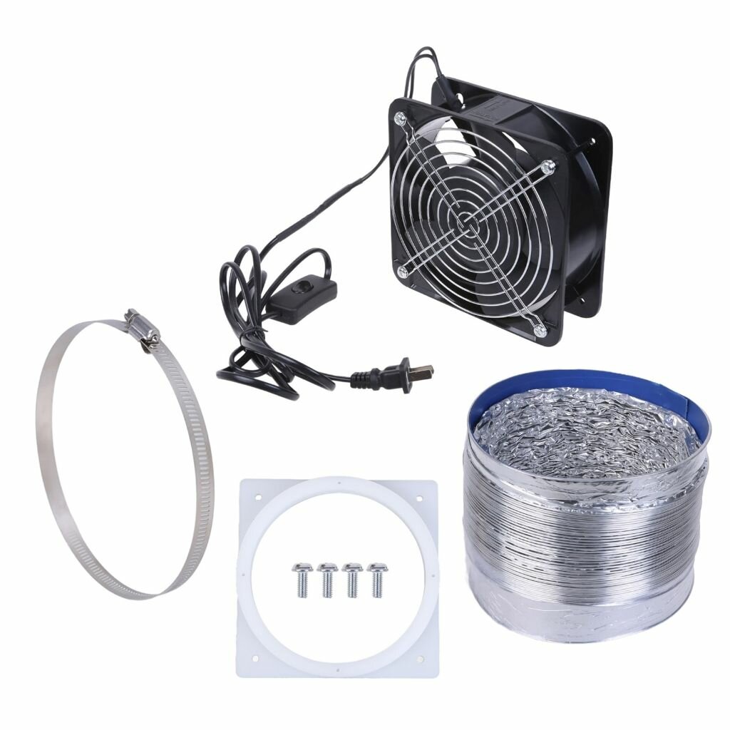 Воздуходувка, Вытяжной вентилятор 220V по национальному стандарту + сетка + линия включения + воздуховод - 1,5 метра, 1 комплект
