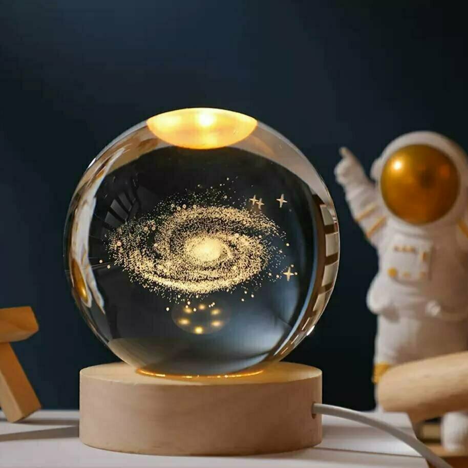 Ночник светодиодный стеклянный настольный шар Галактика от сети