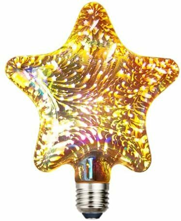 Bulbright 1 Pack LED Vintage Edison Bulb Star 3W Filament Bulb 3D Colorful Lamp Bulb 300 Lumen 3000K Warm White Medium Base E27 AC85-265V Star Glass Aluminum Alloy 4W 500lm 50000h 51g CE -25 - 40℃ CRI Ra>80