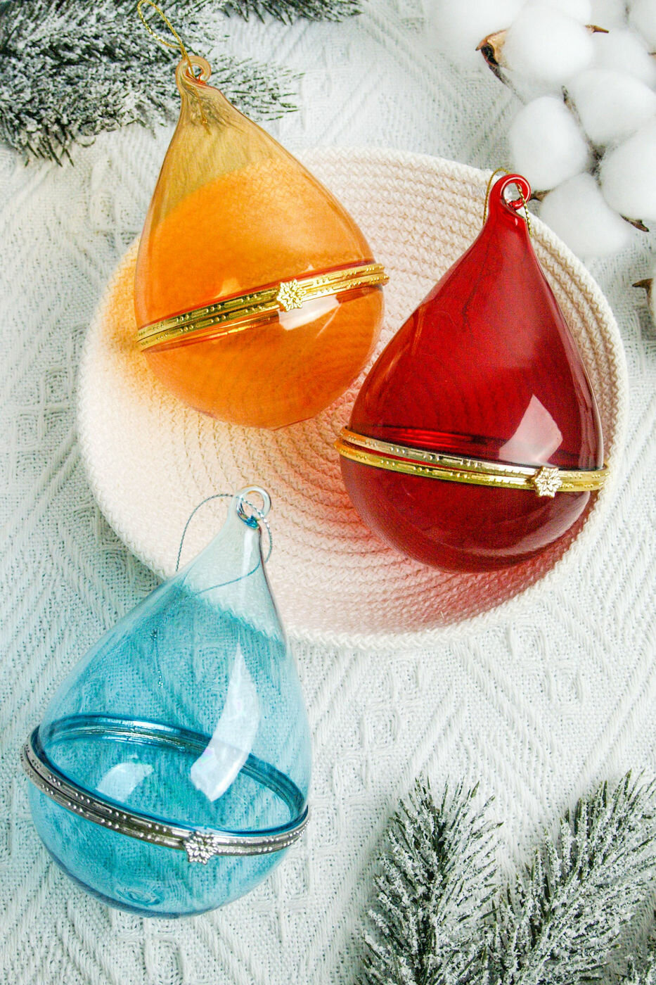 Набор ёлочных украшений кофретт, стекло, 12 см, 3 шт, Винтер Деко (Winter Deco) 5030041