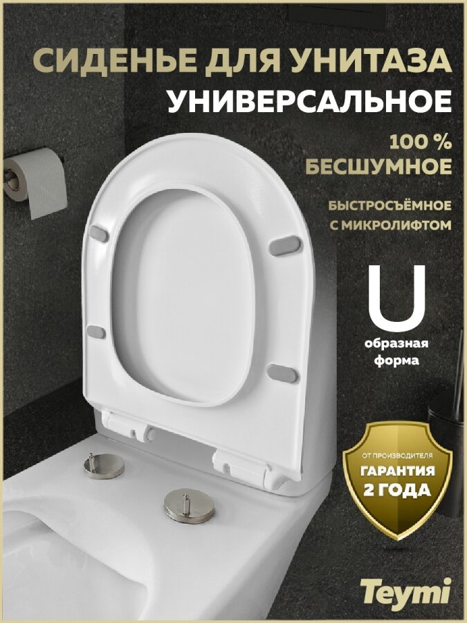 Сиденье для унитаза с микролифтом быстросъемное универсальное Teymi Ritta Pro полипропилен белое S40810
