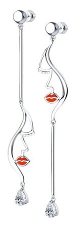 Серьги пусеты, серебро, 925 проба, эмаль