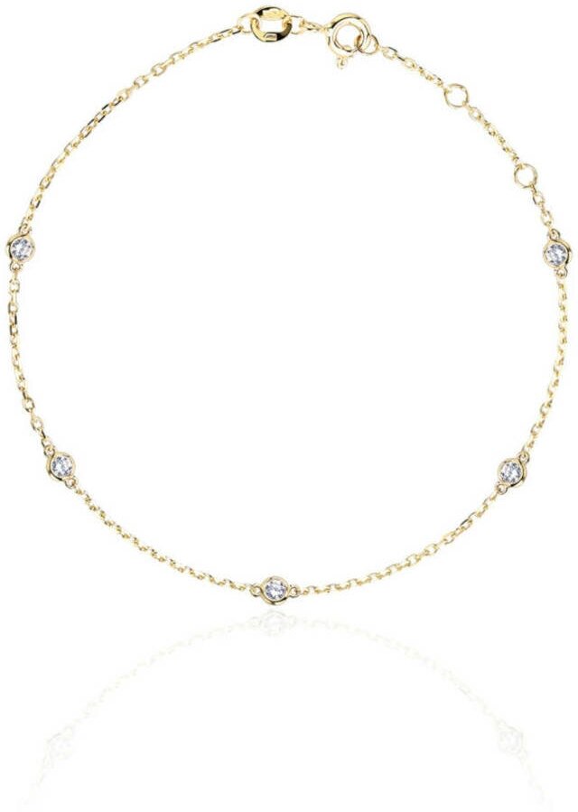 Браслет-цепочка, желтое золото, 585 проба, фианит