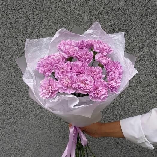 Монобукет из 19 лавандовых гвоздик