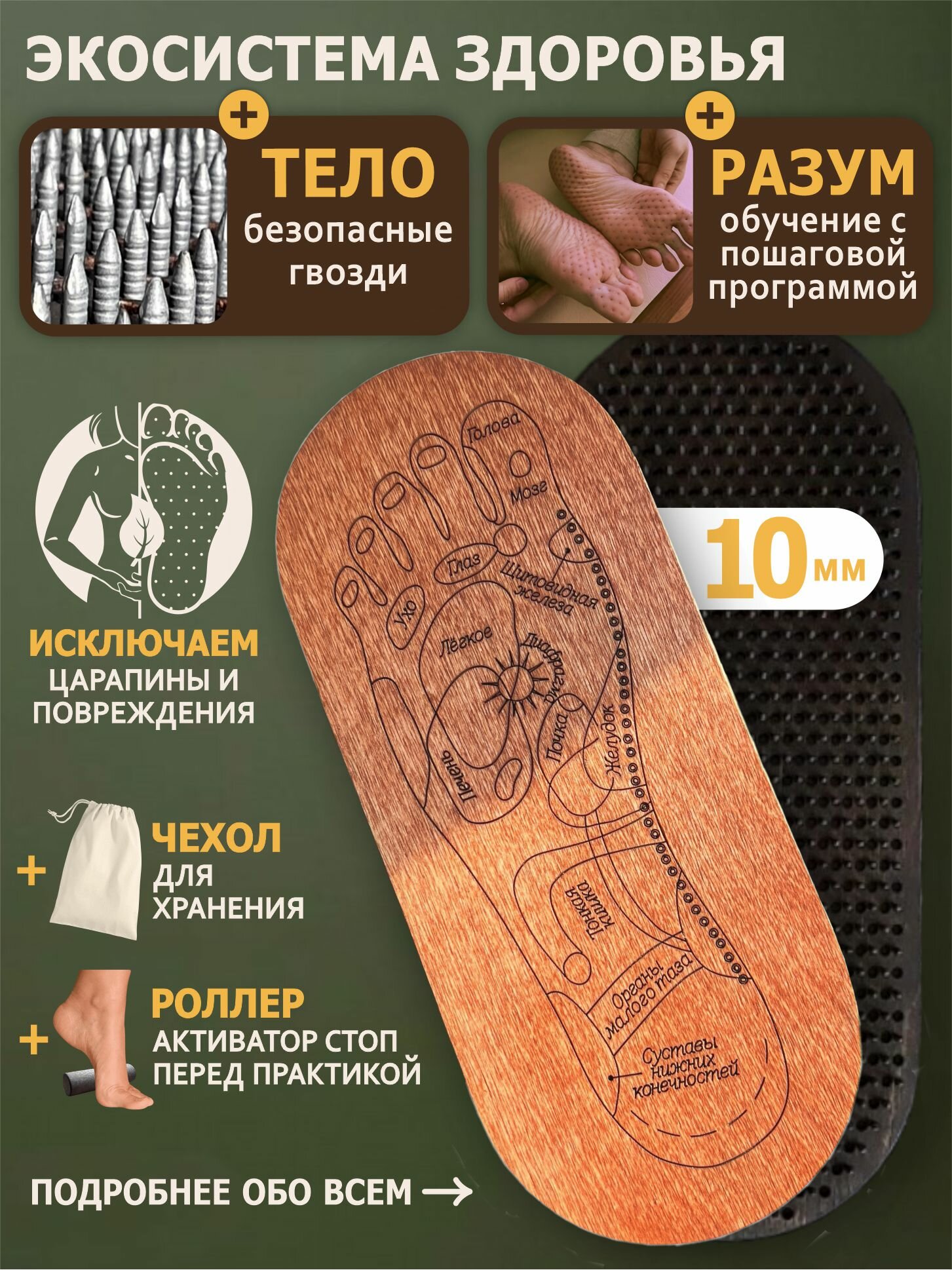 Доски Садху Ligar Sadhu "Карта здоровья" цвет вишня, для начинающих и опытных 10 мм / гвозди для йоги