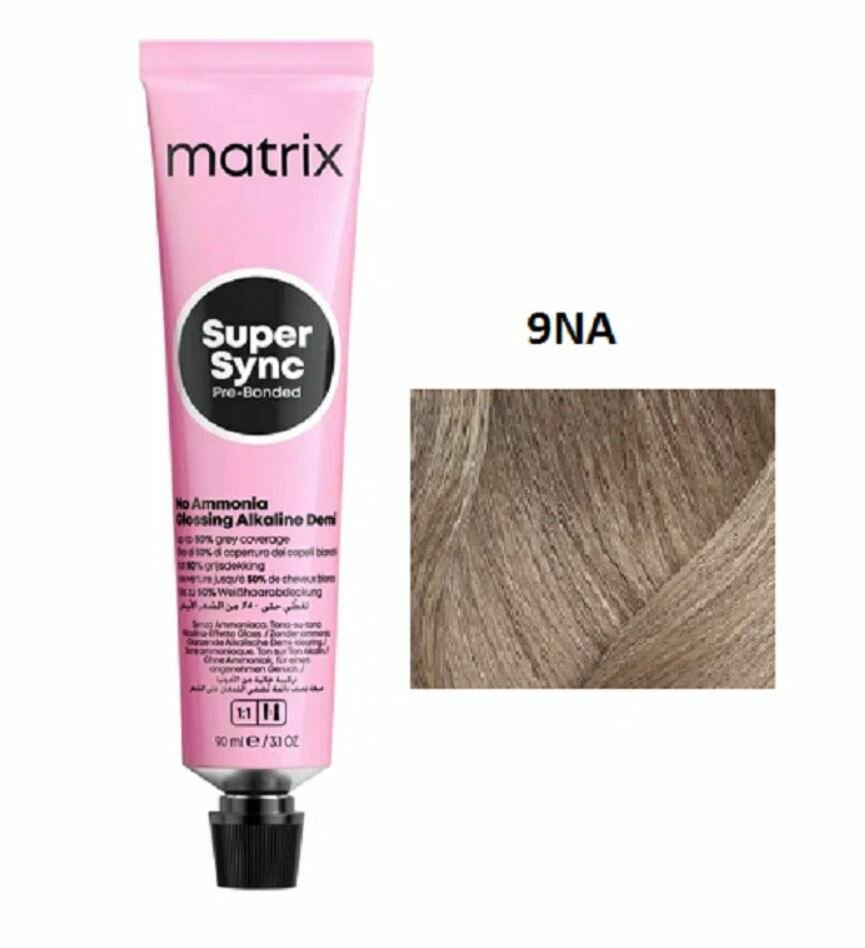 MATRIX, Super Sync, Краска для волос без аммиачная 9NA Очень Светлый блондин натуральный 90 мл