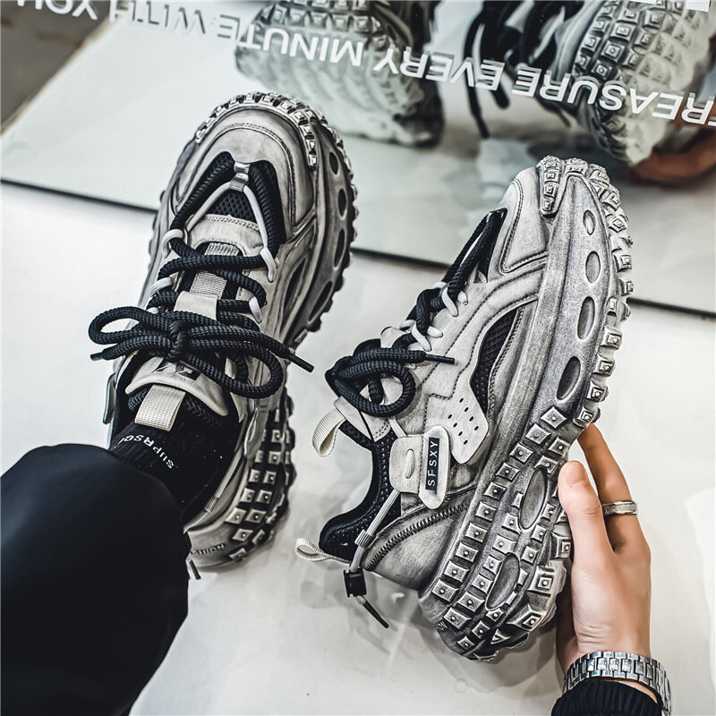 Мужские кроссовки Four Seasons Daddy Shoes на толстой подошве 2025 года, повседневная спортивная обувь для студентов в стиле Гонконга, мужская обувь Live Niche