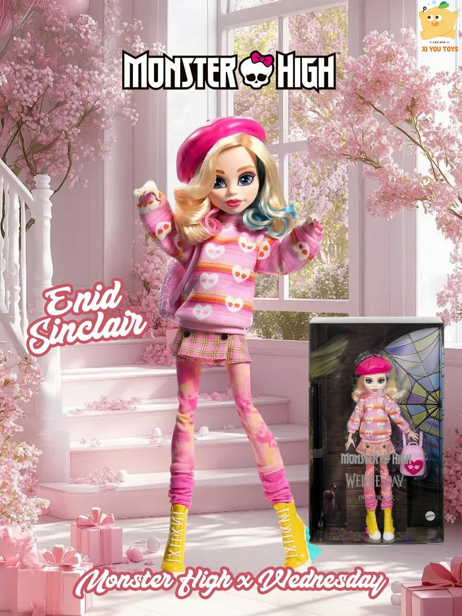 Mattel Monster High Wednesday Enid Sinclair Doll HXJ05 / Коллекционная Шарнирная Кукла Монстер Хай Энид Синклер, Розовый Костюм, Игрушка Для Детей 6+