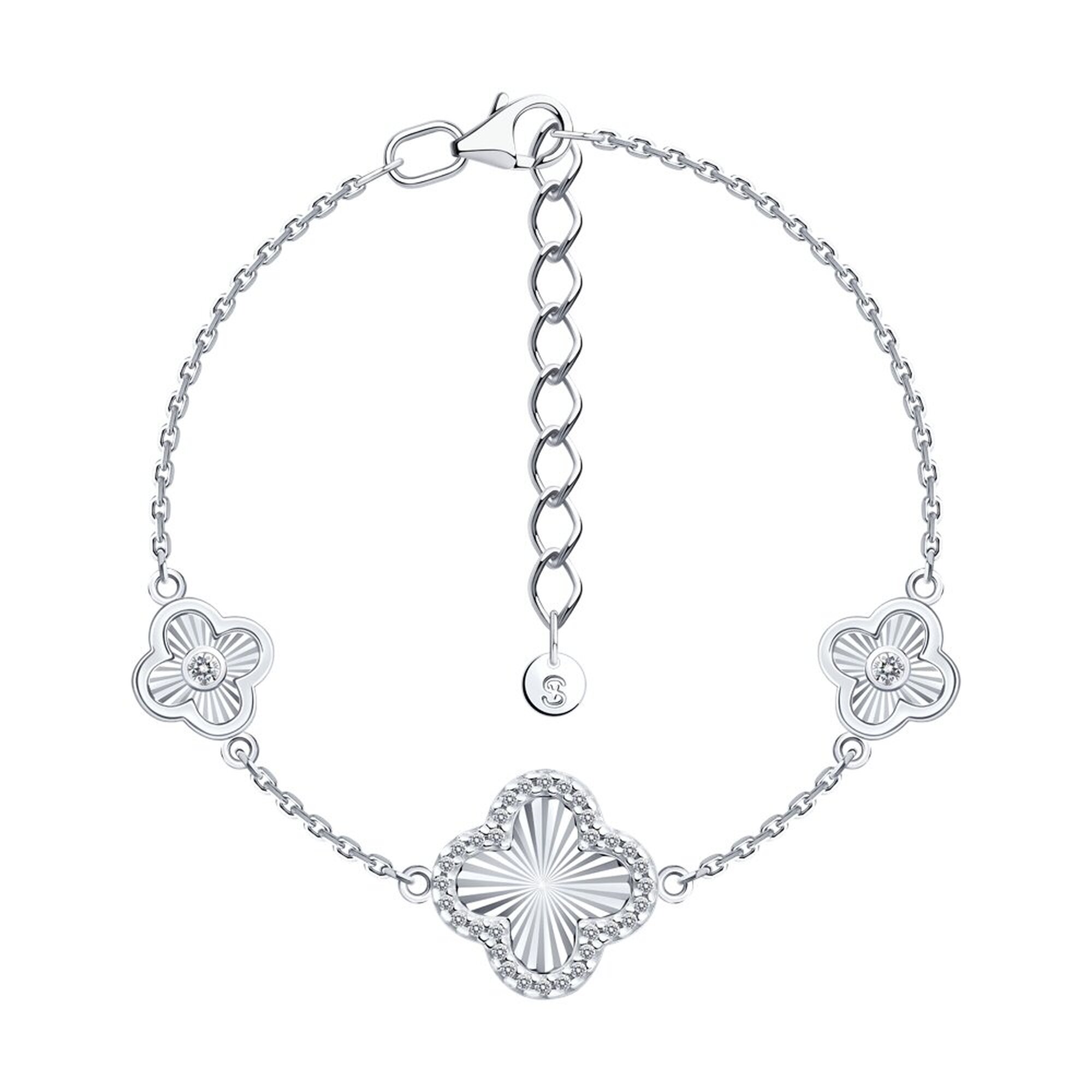 Браслет, серебро, 925 проба, родирование, фианит