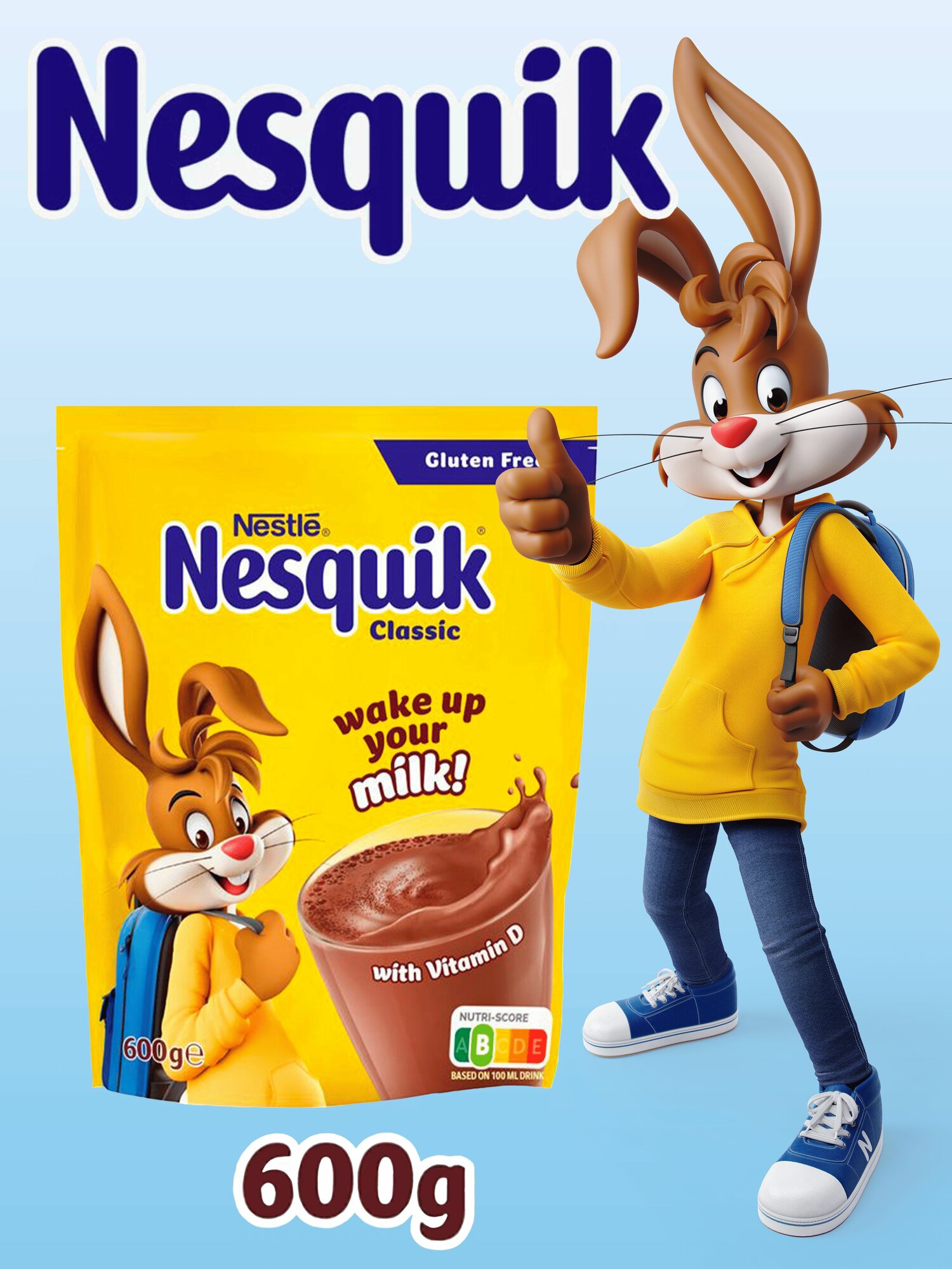 Какао растворимый Nesquik, 600 г (Без глютена) Gluten free Упаковка Пакет